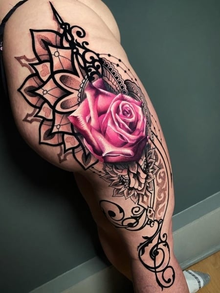 Rose Thigh Tattoos For Females